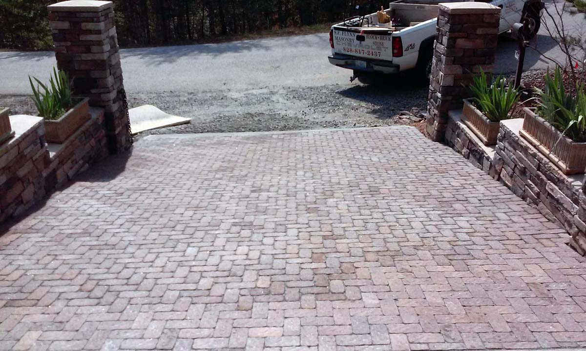 Paver Driveway with Stacked Stone Walls | NC & SC Masonry Contractor